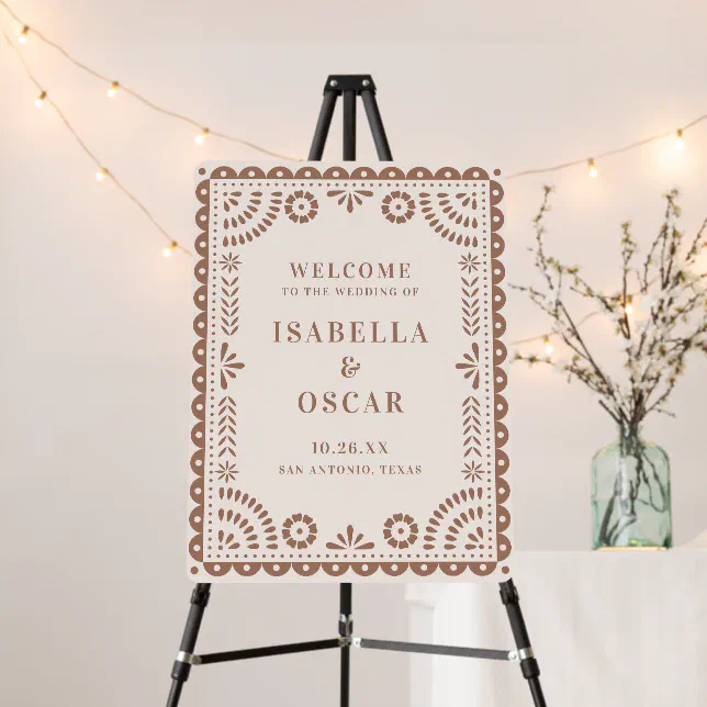 Gorgeous Neutral Papel Picado Wedding Welcome Sign | Zazzle