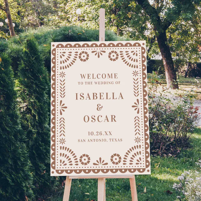 Gorgeous Neutral Papel Picado Wedding Welcome Sign | Zazzle