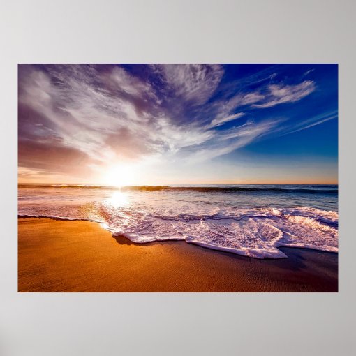 Gorgeous Ocean Waves on the Beach at Sunrise Poster | Zazzle