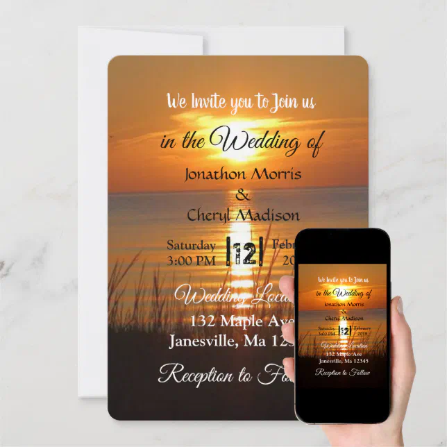 Gorgeous Orange Sunset Wedding Invitations | Zazzle