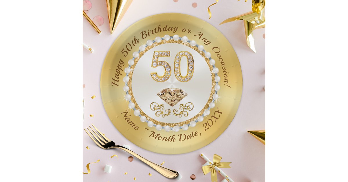 Gorgeous, Personalized, 50th Birthday Paper Plates | Zazzle