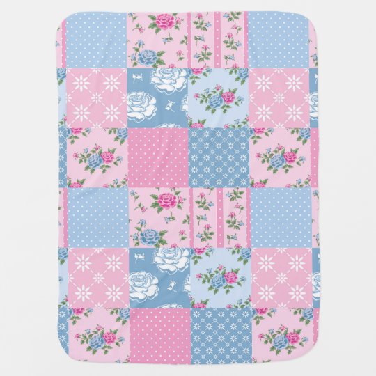 Gorgeous Pink and Blue Baby Quilt Pattern Stroller Blanket | Zazzle.com