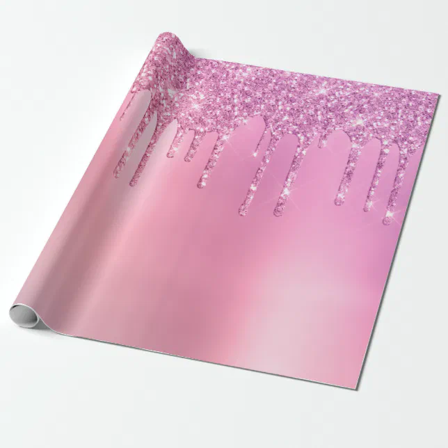 Gorgeous pink rose gold & purple glitter drips wrapping paper | Zazzle