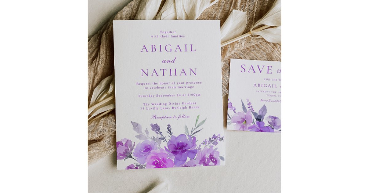 Gorgeous Purple Lavender Floral Wedding Invitation | Zazzle