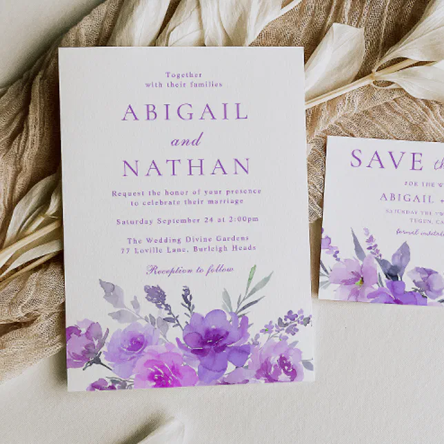 Gorgeous Purple Lavender Floral Wedding Invitation | Zazzle