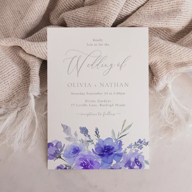 Gorgeous Purple Lavender Violet Floral Wedding Invitation | Zazzle