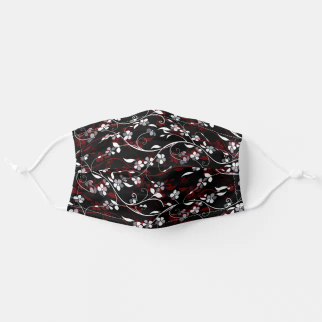 Gorgeous Red, Black & White Blossom Floral Vines Adult Cloth Face Mask ...