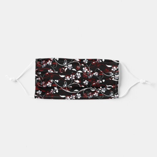 Gorgeous Red, Black & White Blossom Floral Vines Adult Cloth Face Mask ...