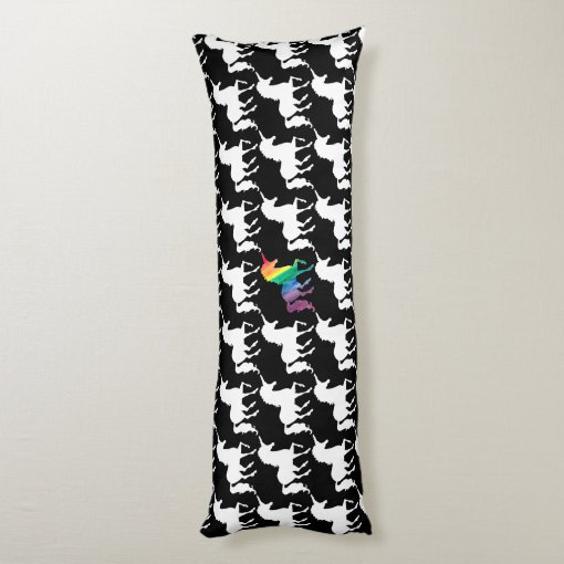 Gorgeous Unicorn Rainbow Black & White Pattern Body Pillow | Zazzle