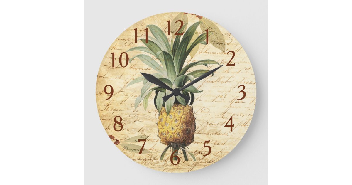 Gorgeous Vintage Pineapple Art Large Clock | Zazzle