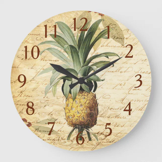 Gorgeous Vintage Pineapple Art Large Clock | Zazzle