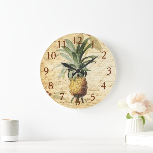 Gorgeous Vintage Pineapple Art Large Clock | Zazzle