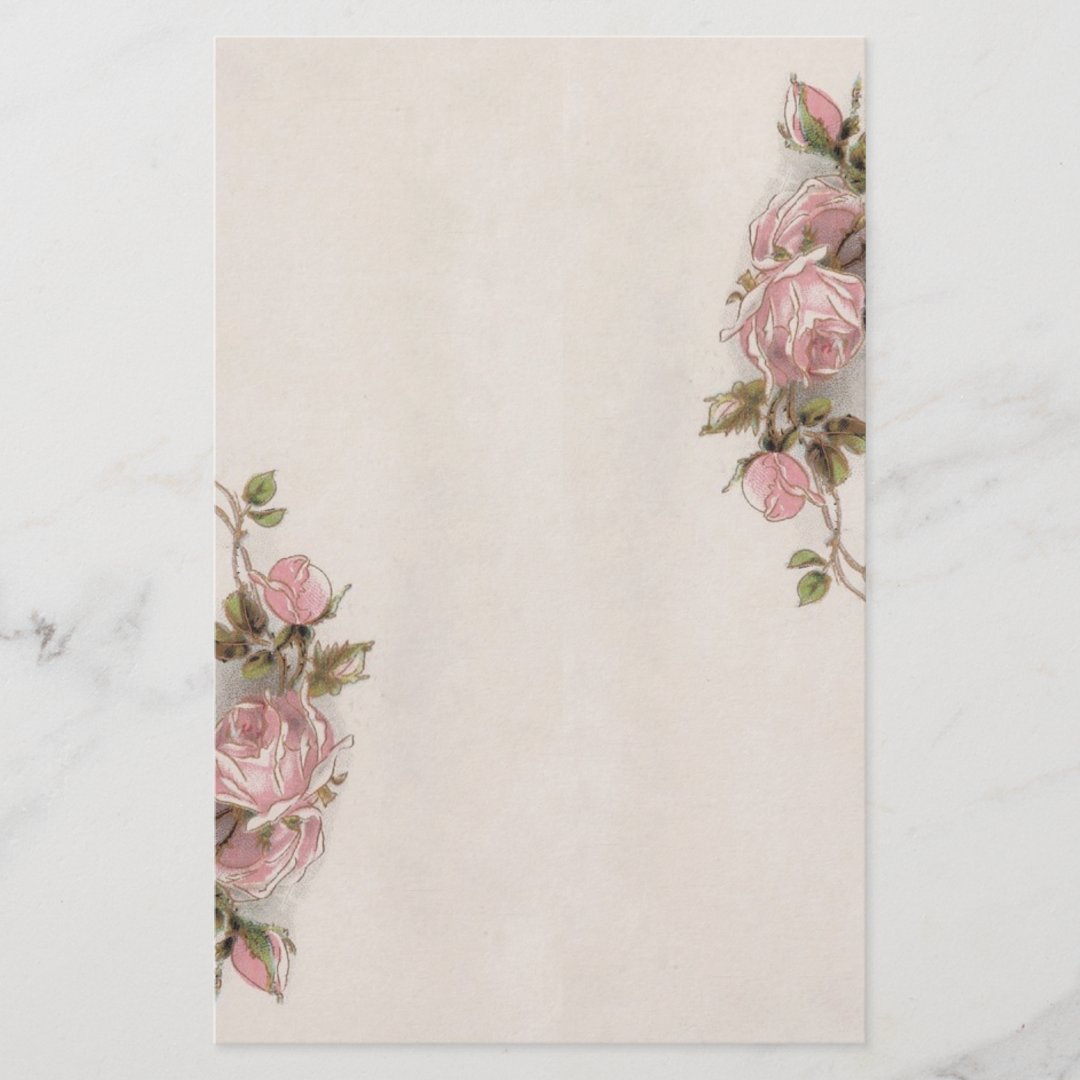Gorgeous Vintage Pink Rose Stationery | Zazzle