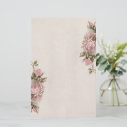 Gorgeous Vintage Pink Rose Stationery | Zazzle