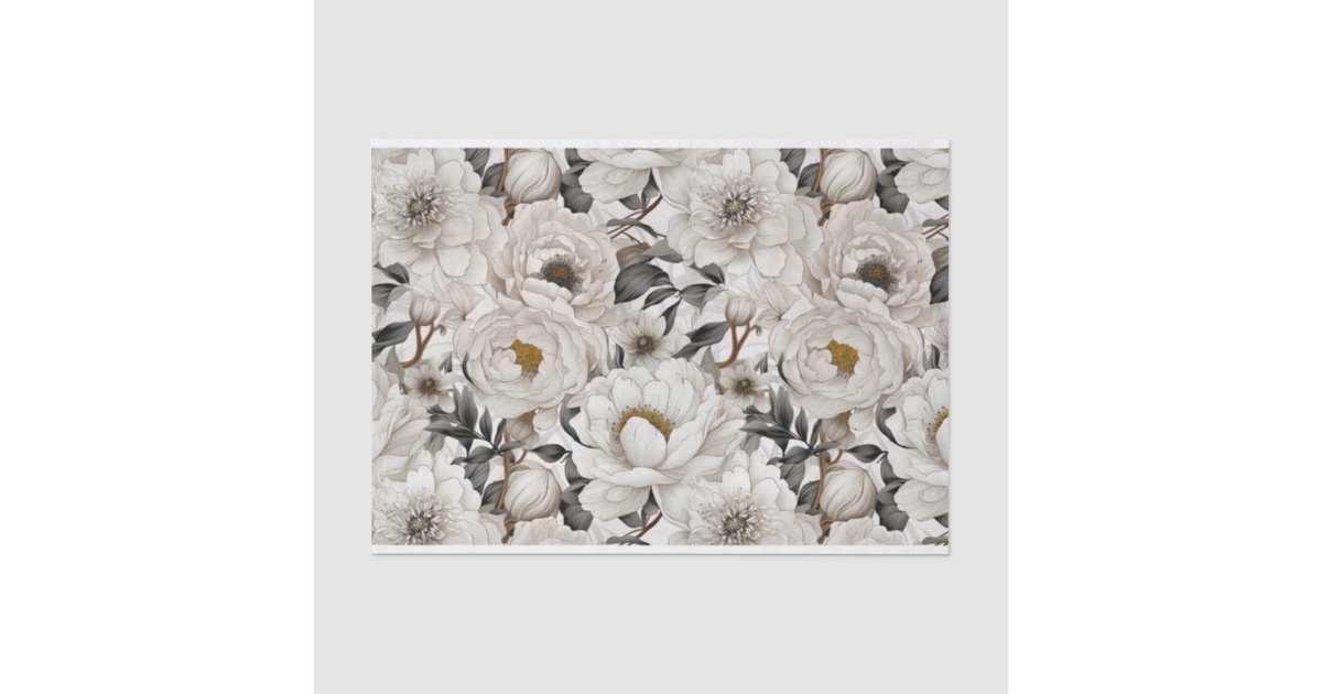 Gorgeous White Peonies Illustration Pattern Tissue Paper | Zazzle