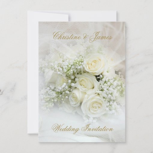 Gorgeous white roses Wedding Invitation | Zazzle
