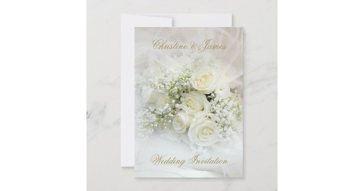 Gorgeous white roses Wedding Invitation | Zazzle