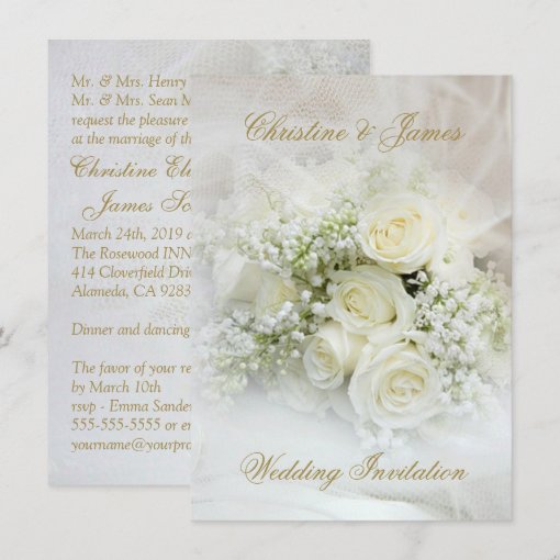 Gorgeous white roses Wedding Invitation | Zazzle