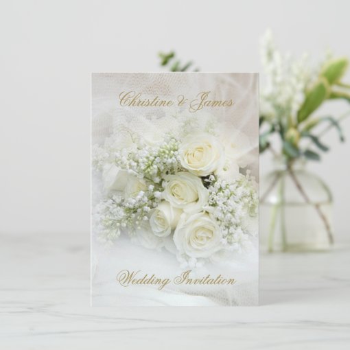 Gorgeous white roses Wedding Invitation | Zazzle