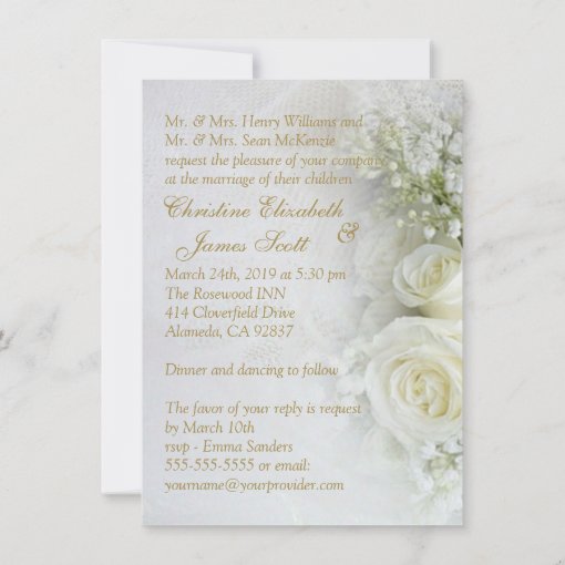 Gorgeous white roses Wedding Invitation | Zazzle