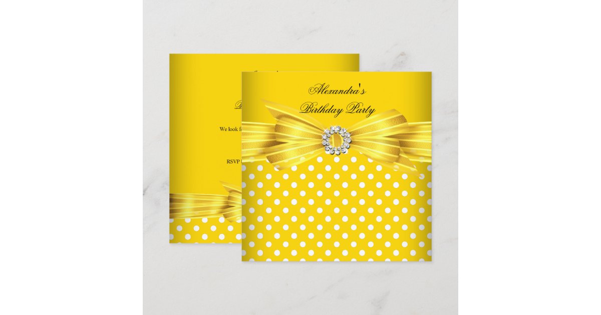 Gorgeous Yellow White Polka Dots Birthday Party Invitation | Zazzle