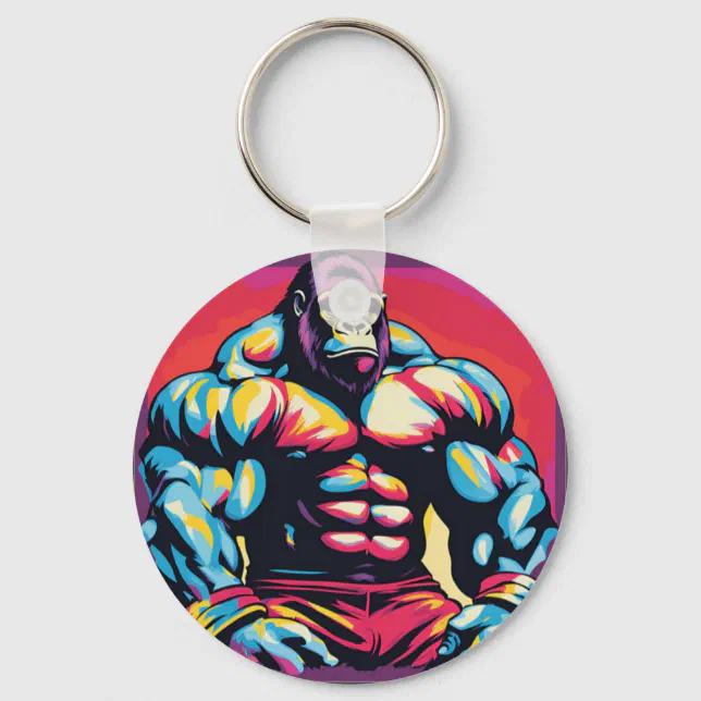 Gorilla Bodybuilder Lifter Pop Art Cartoon Keychain | Zazzle