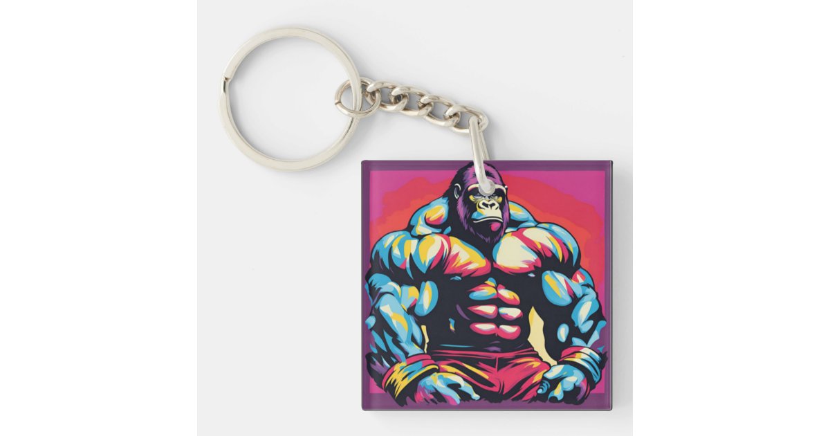 Gorilla Bodybuilder Lifter Pop Art Cartoon Keychain | Zazzle