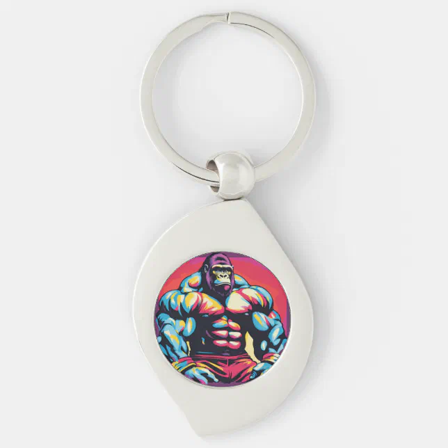 Gorilla Bodybuilder Lifter Pop Art Cartoon Keychain | Zazzle