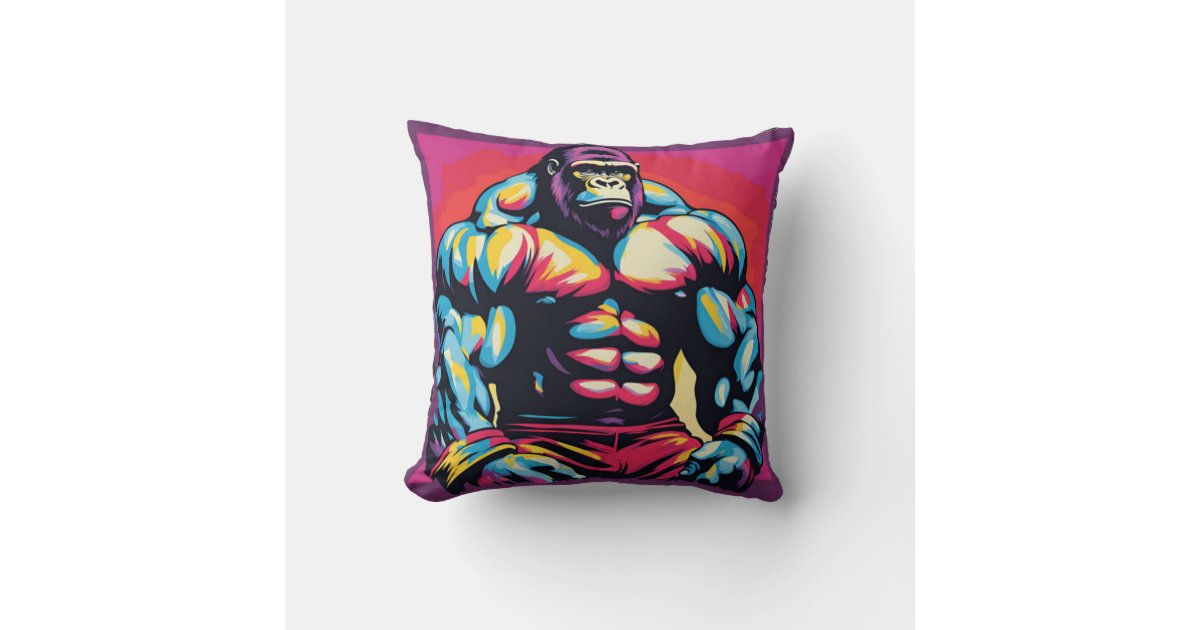 Gorilla Bodybuilder Lifter Pop Art Cartoon Throw Pillow | Zazzle