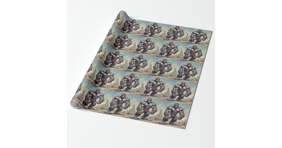 Gorilla Bodybuilder Pop Art Cartoon Drawing Wrapping Paper | Zazzle