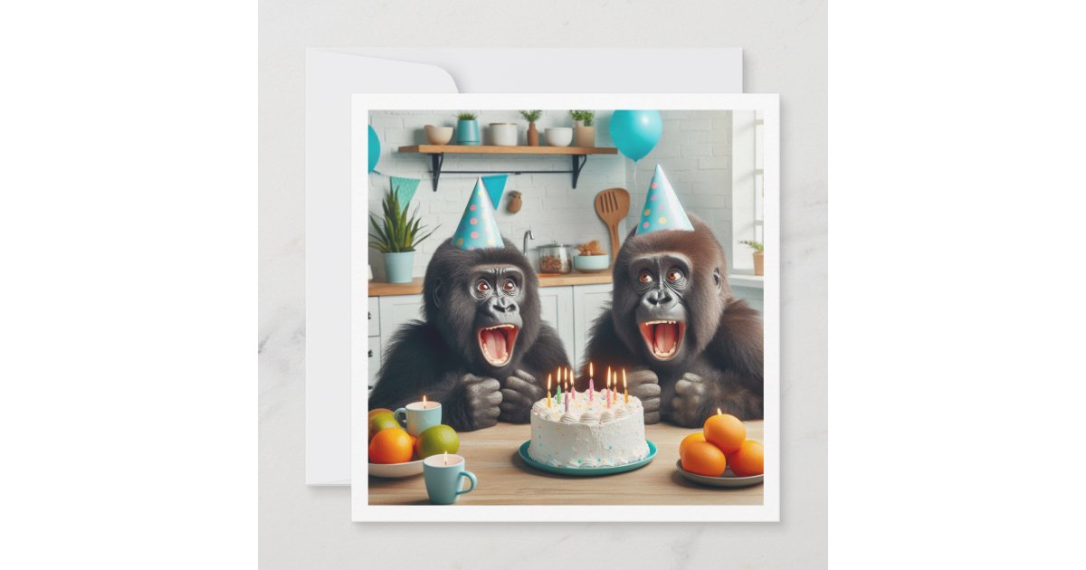 Gorilla celebrating birthday, party apes invitation | Zazzle
