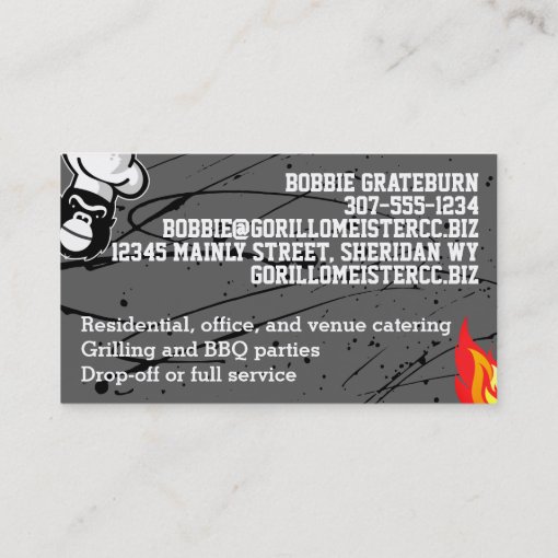 Gorilla chef hat flames grilling BBQ catering Calling Card | Zazzle
