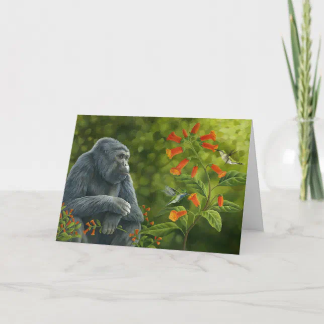 Gorilla & Hummingbirds Card | Zazzle