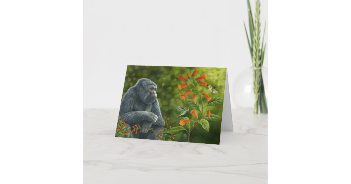 Gorilla & Hummingbirds Card | Zazzle