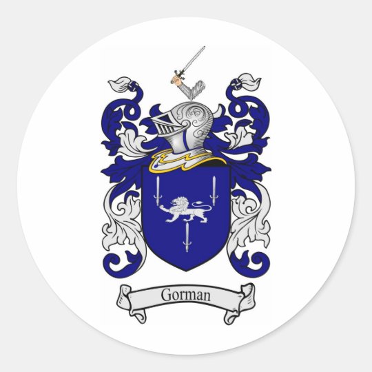 GORMAN FAMILY CREST - GORMAN COAT OF ARMS CLASSIC ROUND STICKER ...