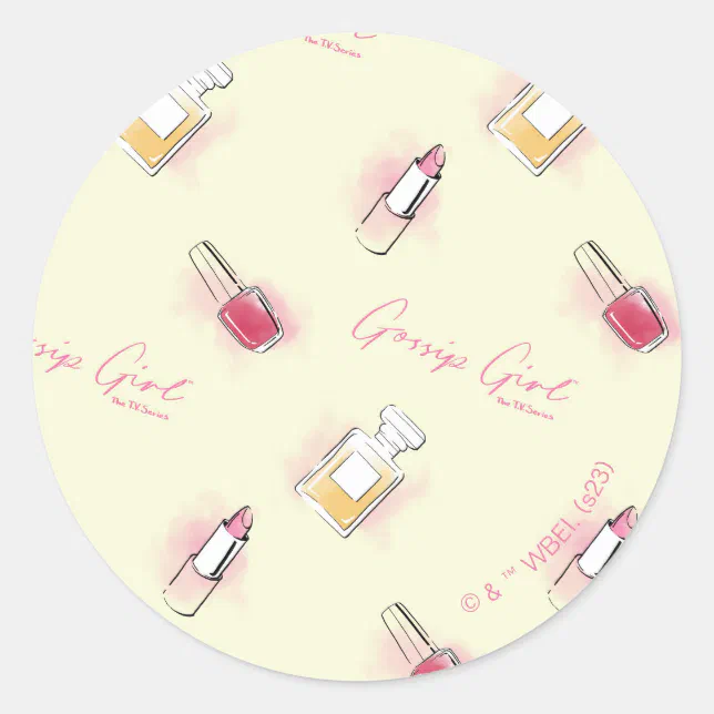 Gossip Girl Lipstick & Perfume Pattern Classic Round Sticker | Zazzle