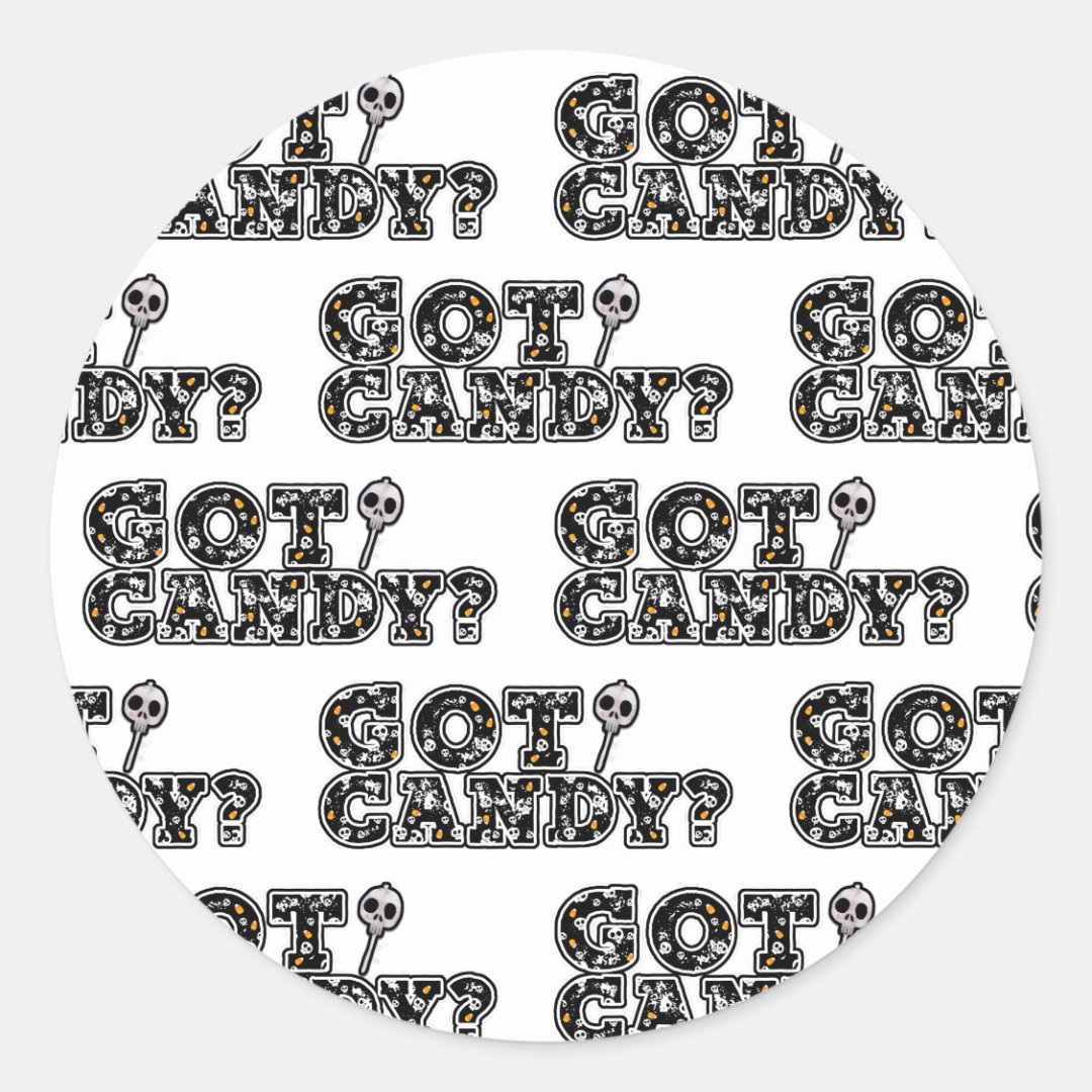Got Candy? Black & White Skulls Sucker Halloween Classic Round Sticker ...