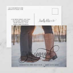 Got Engaged Calligraphy in Black, Photo Engagement Announcement ...