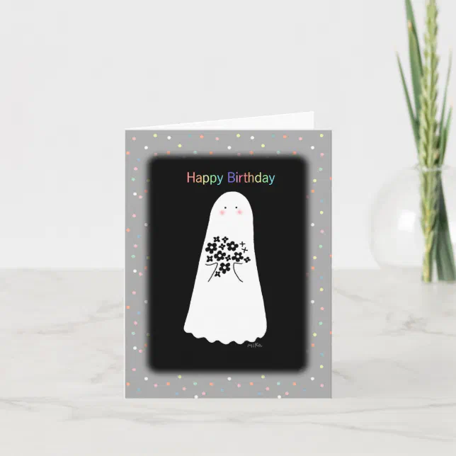 Goth Art Creepy Cute Kawaii Ghost Happy Birthday Card | Zazzle