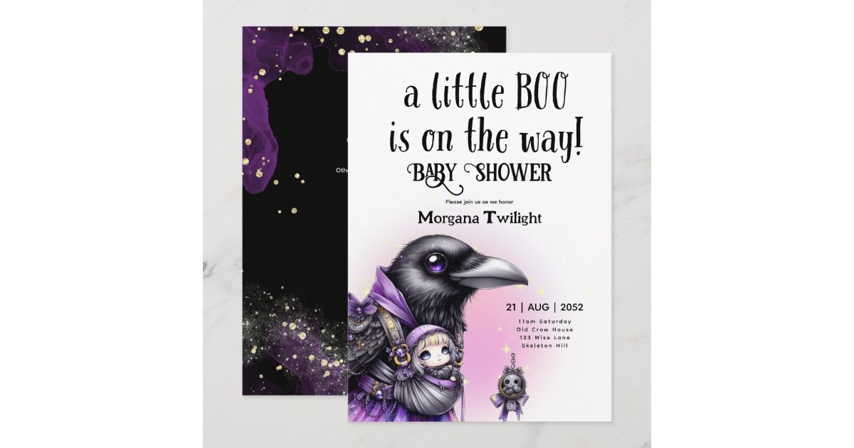 Goth Baby Girl Delivered by Crow Boo on the Way Invitation | Zazzle