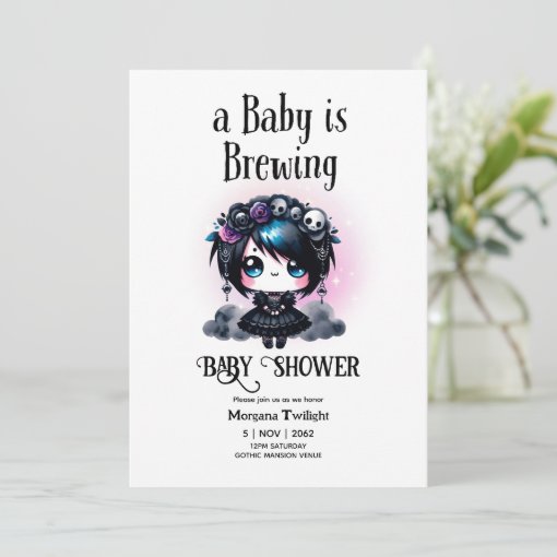 Goth Baby Girl is Brewing Kawaii Anime Gothic Invitation | Zazzle