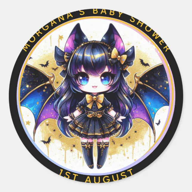 Goth Baby Girl Shower Bat Vampire Thank You Classic Round Sticker | Zazzle