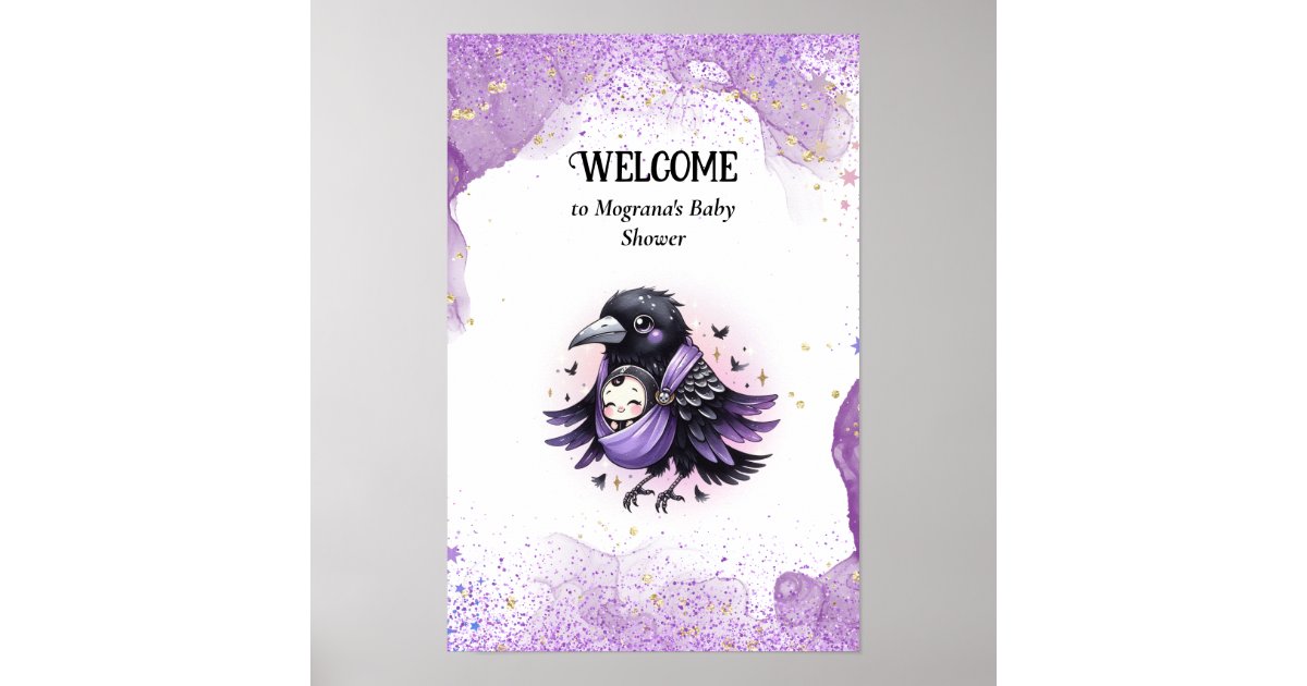 Goth Baby Shower Welcome Sign Black Purple Crow | Zazzle