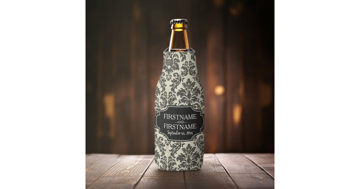 Goth Black Lace and Parchment Wedding Anniversary Bottle Cooler | Zazzle