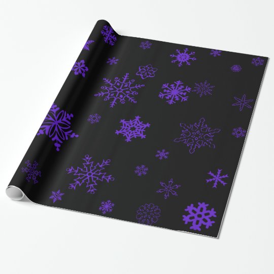 Goth Black Wrapping Paper with Purple Snowflakes | Zazzle.com