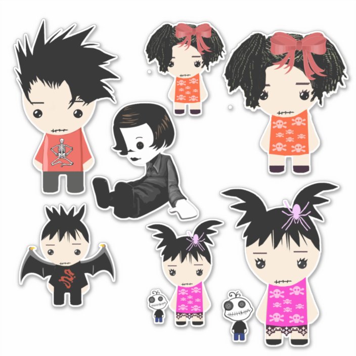 Goth Cartoon Boy Girl rag Dolls Art Sticker | Zazzle.com