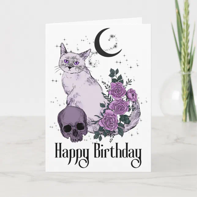Goth Cat Gothic Birthday Wishes Card | Zazzle