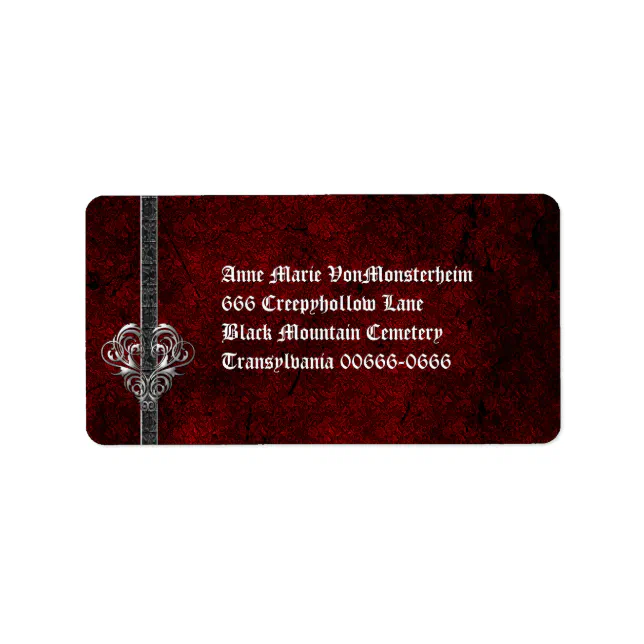 Goth Damask Silver Heart Address Label | Zazzle