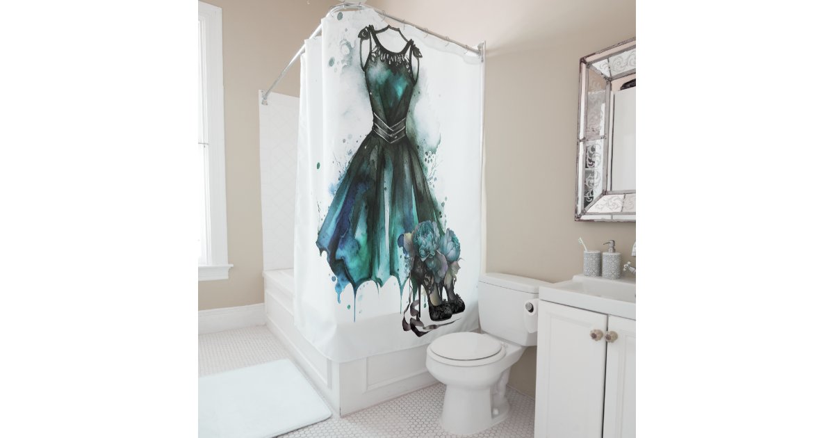 Goth Fashion | Teal Dress with High Heels Abstract Shower Curtain | Zazzle