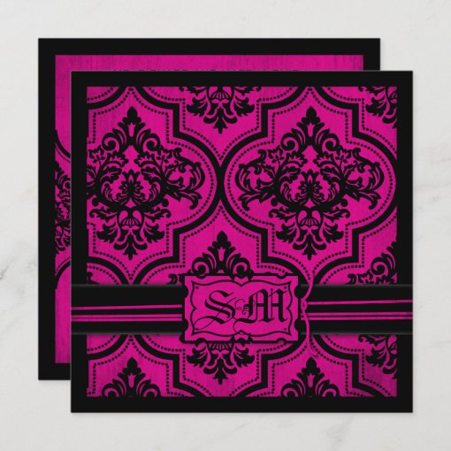 Goth Fuchsia Black Damask Wedding Invitations | Zazzle